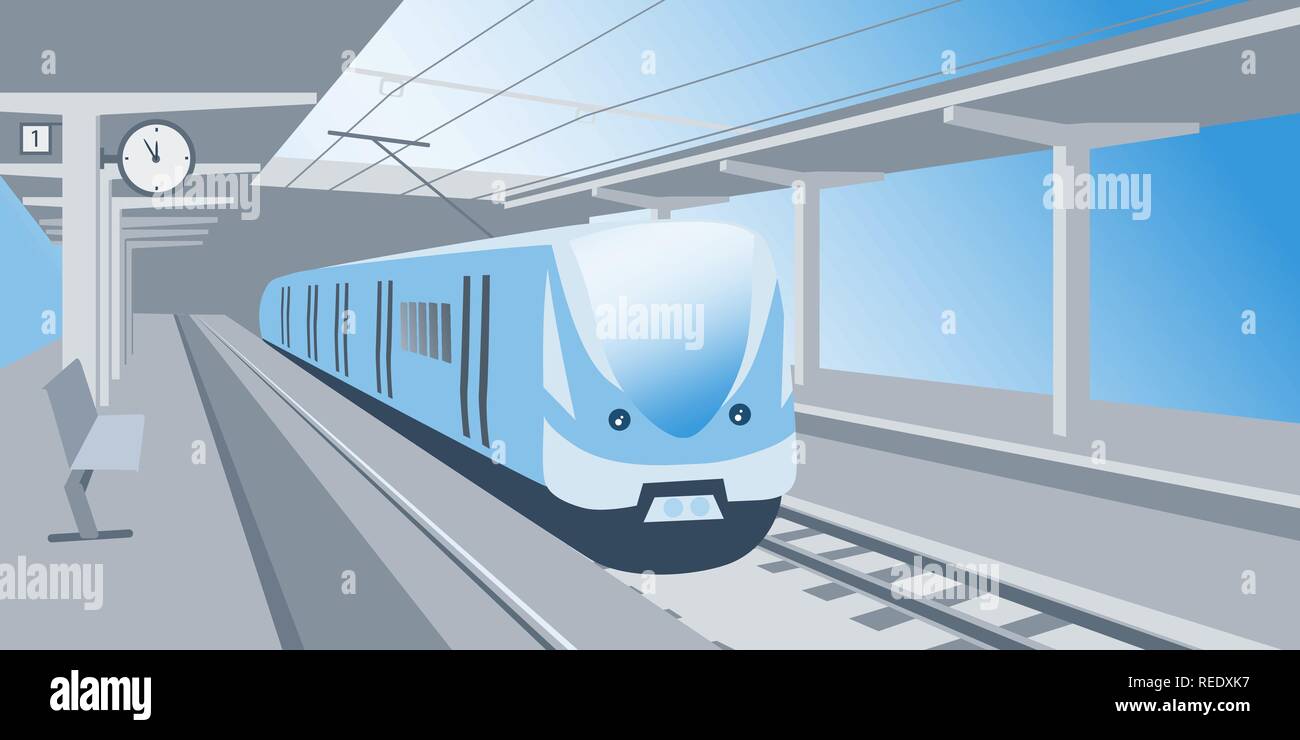 Train stand at the railway station waiting for departure vector ...