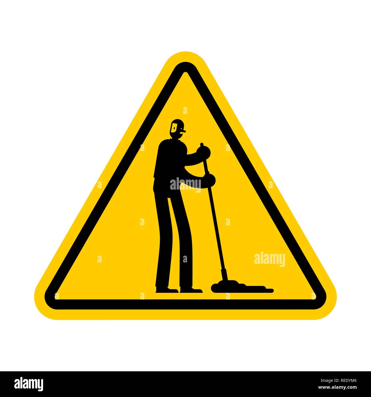 Attention cleaner. Caution janitor. Yellow triangle road sign Stock ...