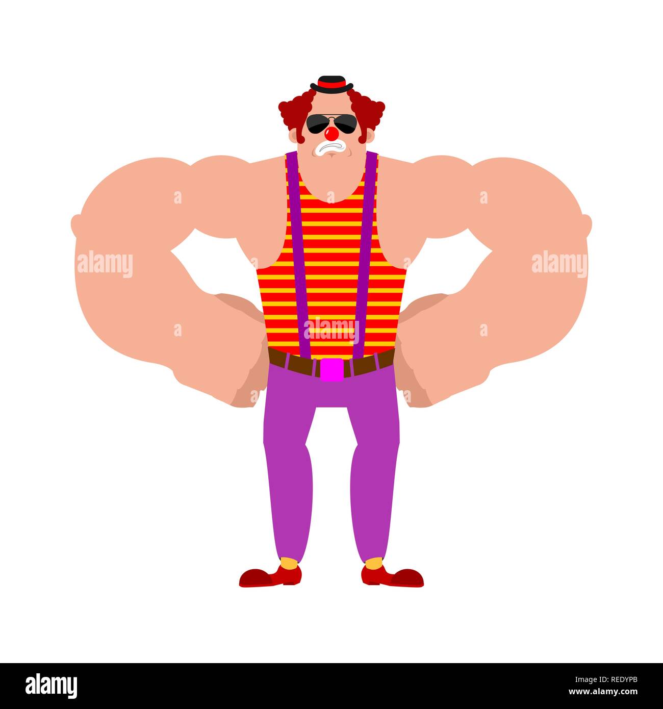 Strong Clown. Serious funnyman. Powerful harlequin. Vector illustration ...
