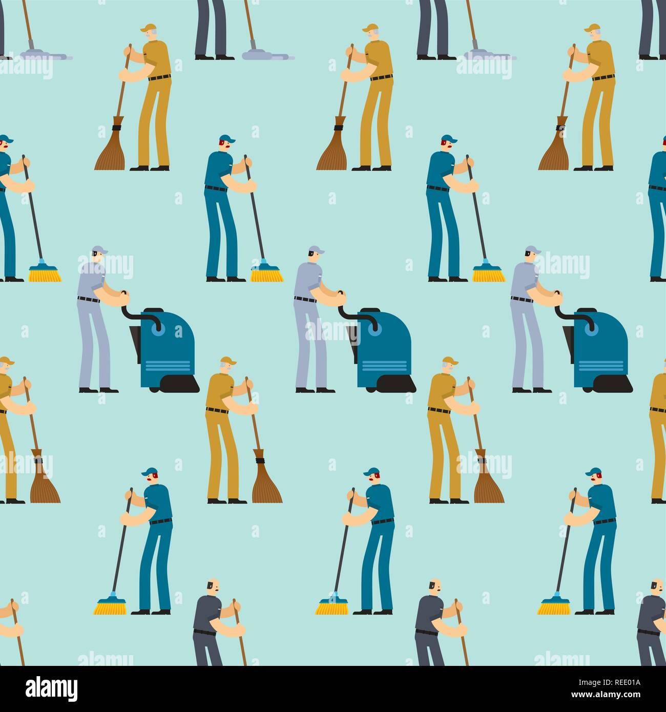 Cleaning pattern seamless. Janitor and Cleaner background. broom and ...