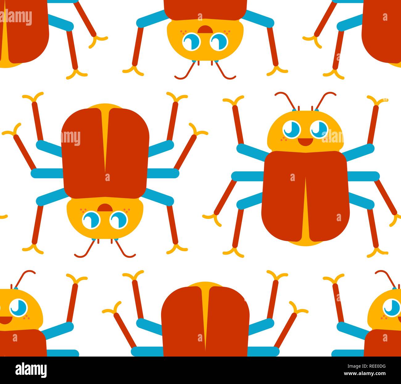 Cute bug pattern. funny Beetle cartoon style background. Baby cloth ...