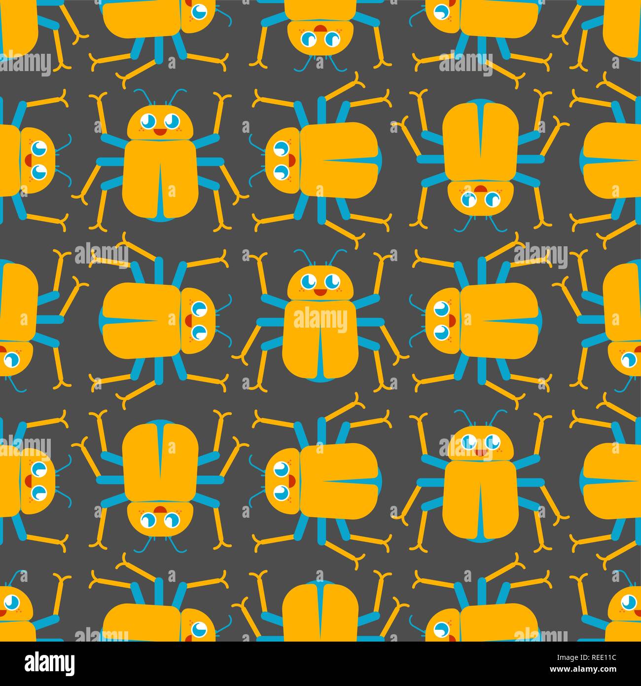 Cute bug pattern. funny Beetle cartoon style background. Baby cloth ...