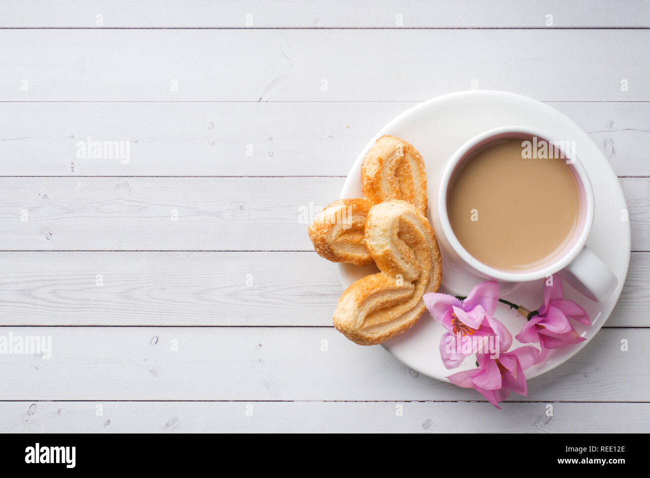 Valentine's day Breakfast concept. Cup of coffee and a cookies hearts ...