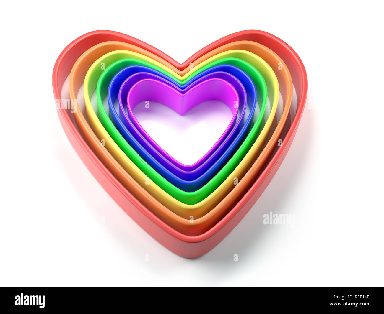 3D render of hearts in seven rainbow colors on white Stock Photo - Alamy