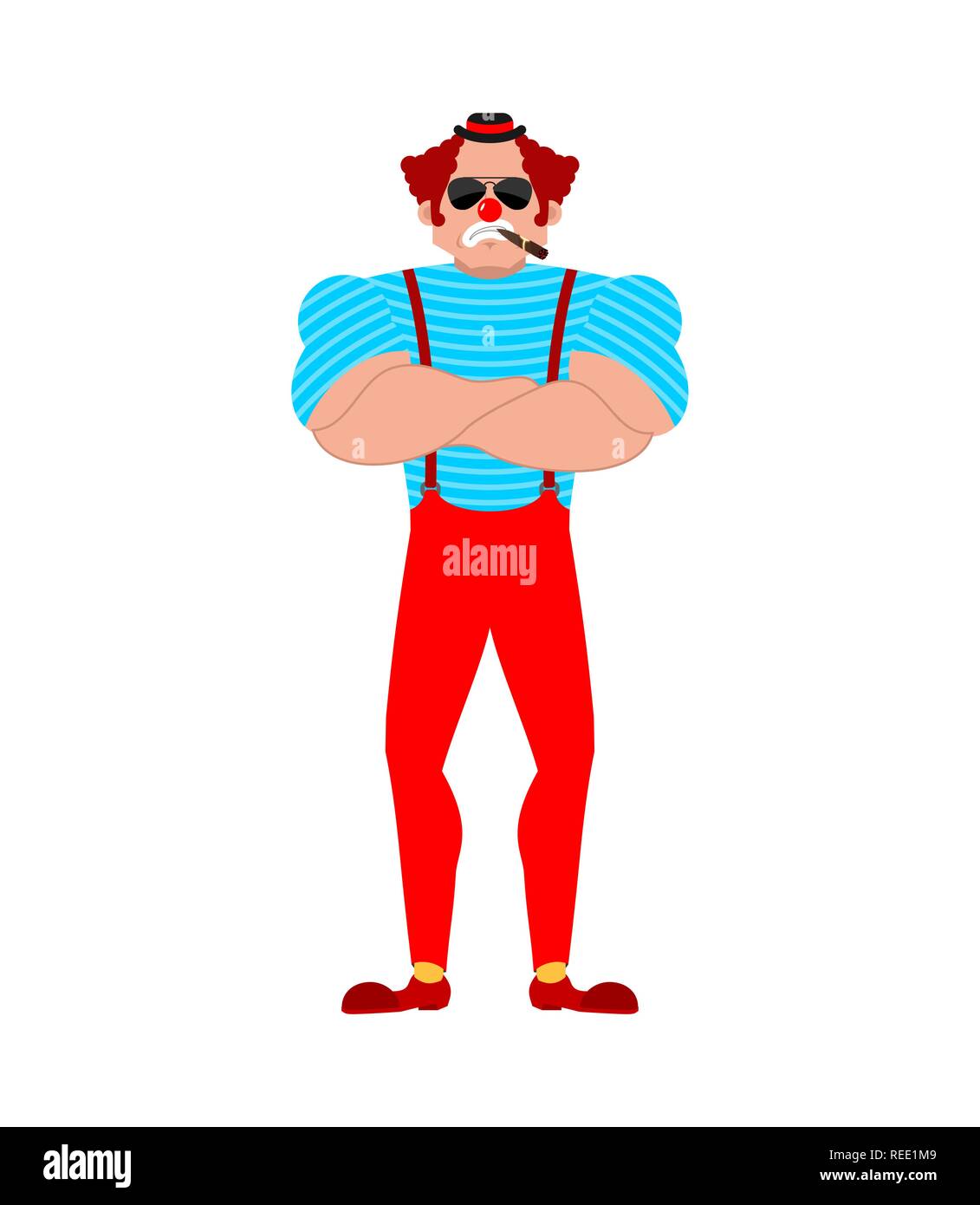 Strong Clown. Serious funnyman. Powerful harlequin. Vector illustration ...
