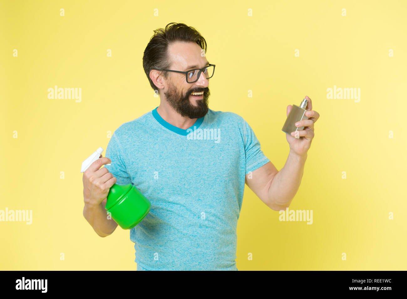 Right perfume fragrance makes you feel fresh. Man bearded handsome ...