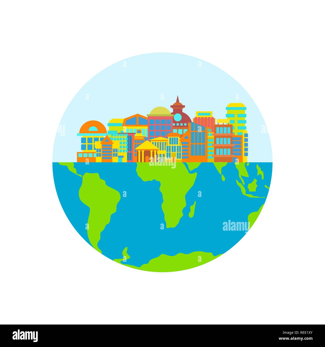 City on Earth planet. Buildings and houses on surface of earth Stock ...