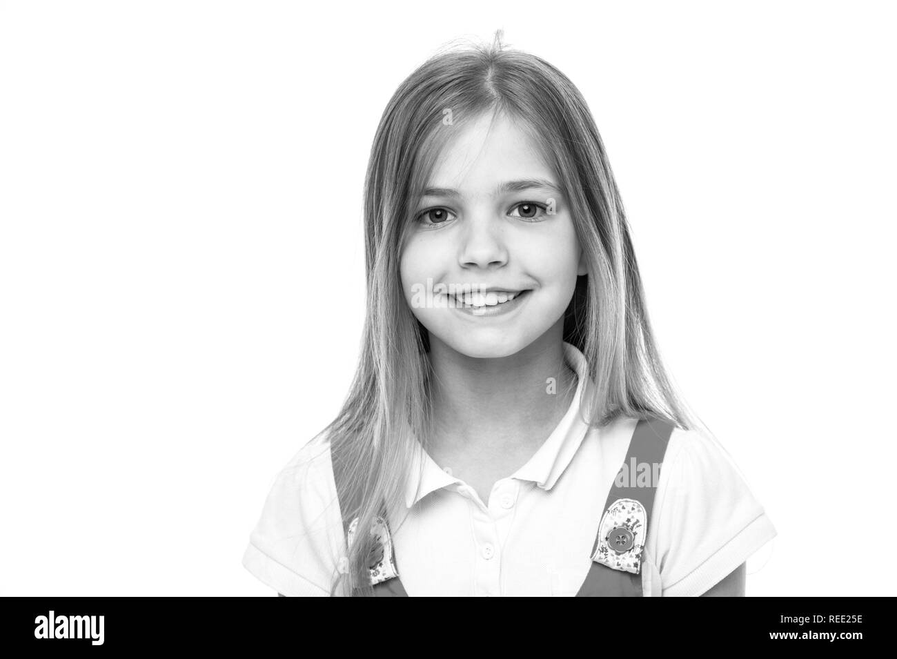 Little girl smile with fresh skin. Child with cute face isolated on ...