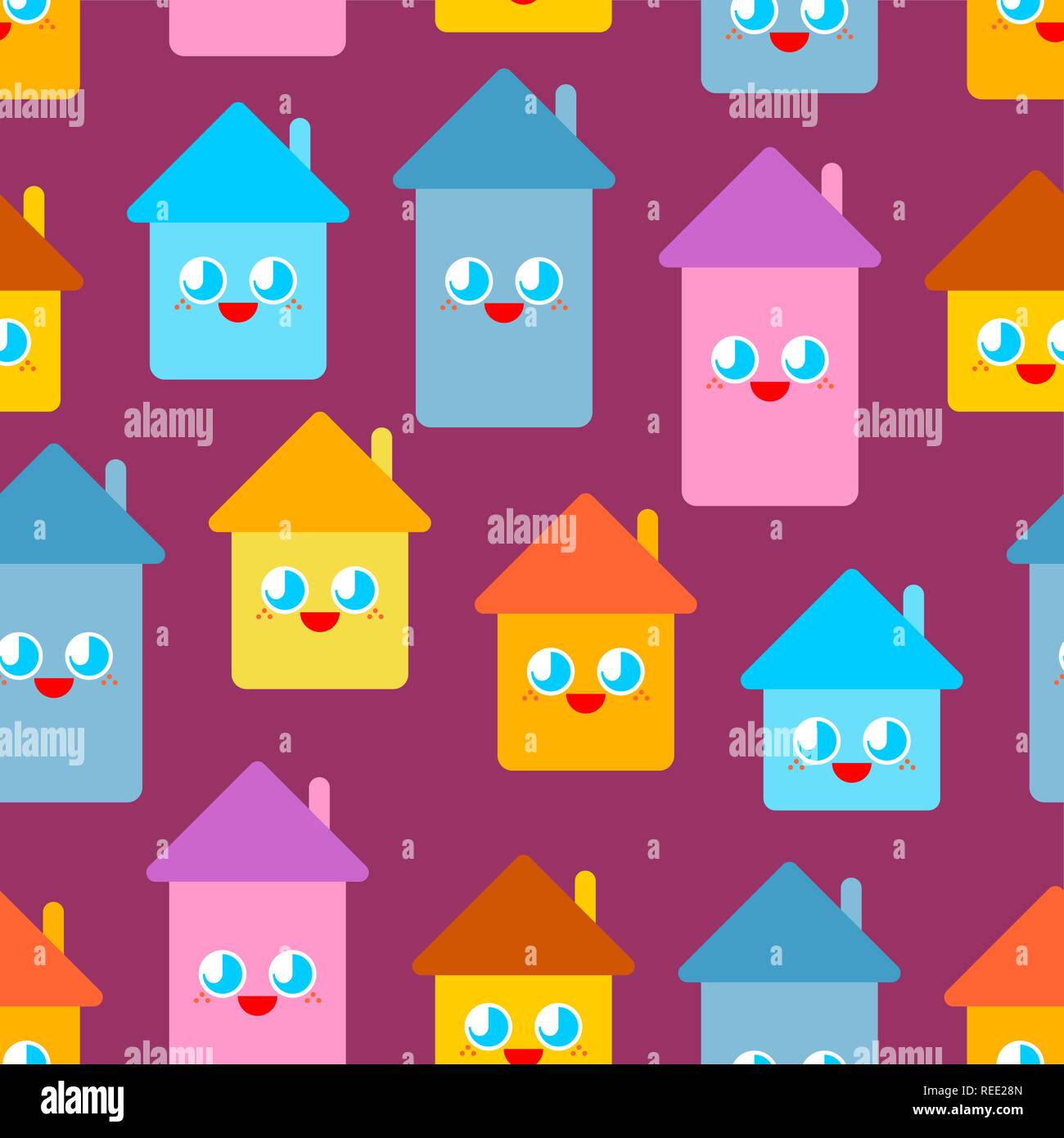 Cute house pattern. funny home cartoon style background. Baby cloth ...