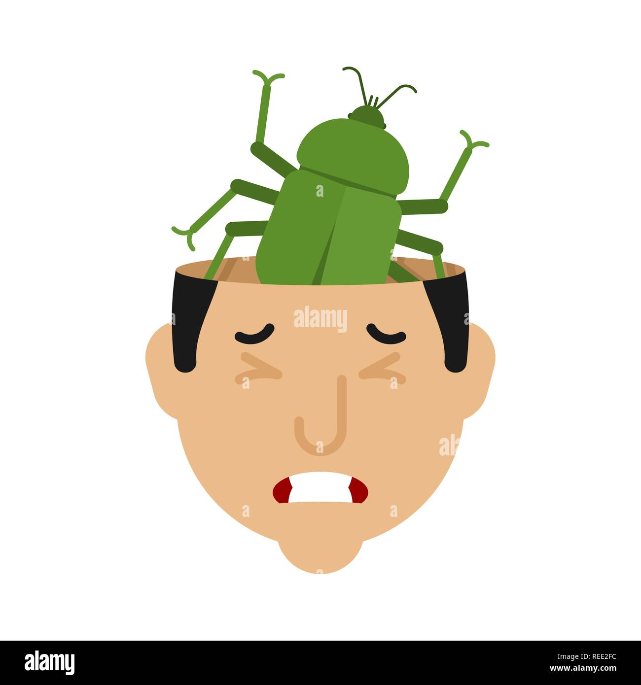 Bug in head. Beetle in open head Stock Vector Image & Art - Alamy