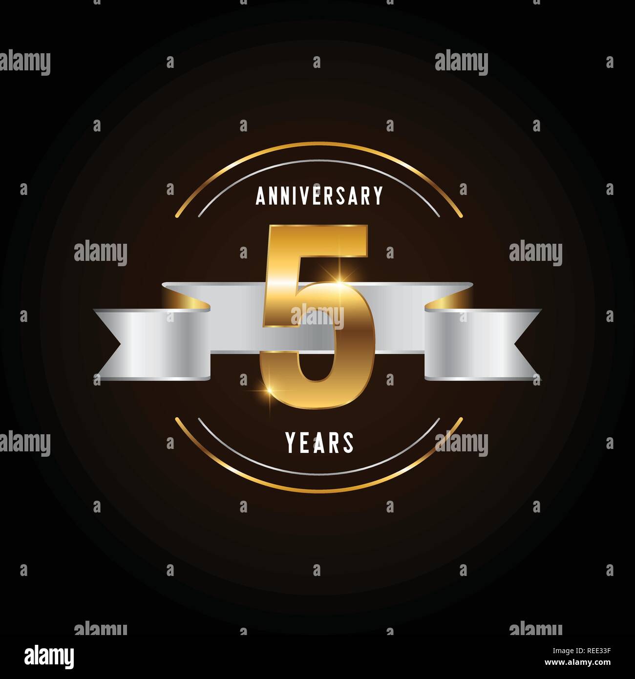 5 years anniversary celebration logotype. Golden anniversary emblem ...