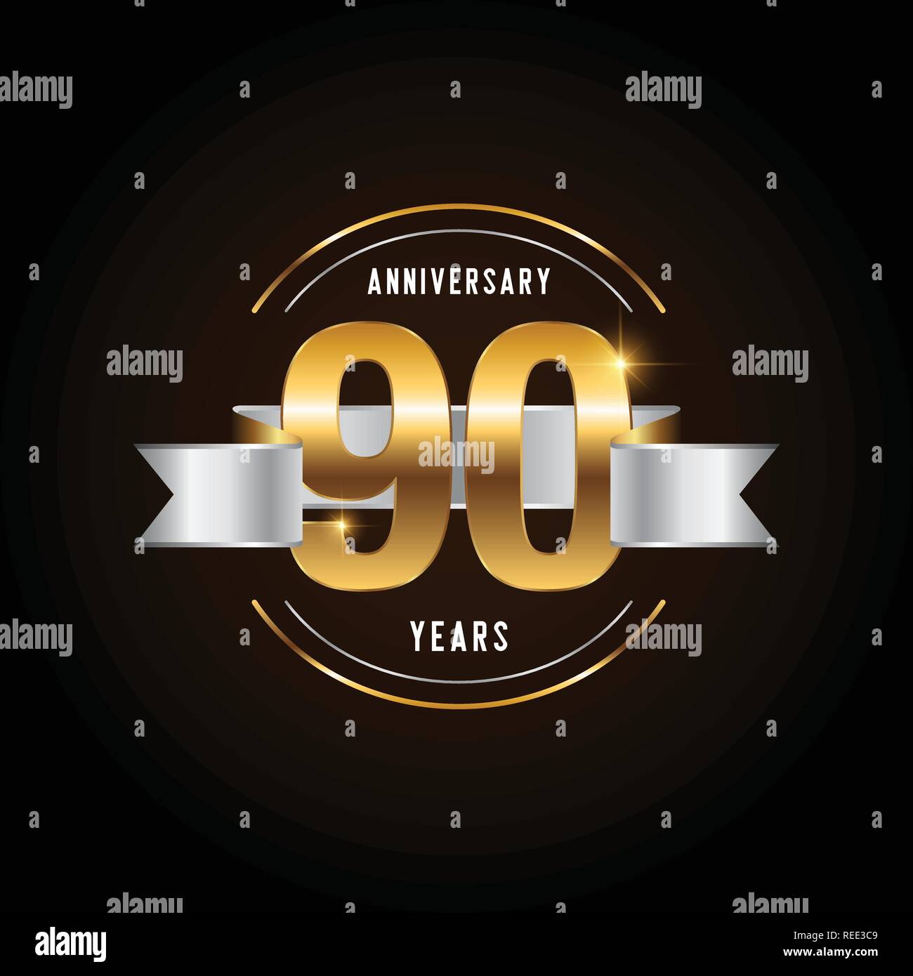 90 years anniversary celebration logotype. Golden anniversary emblem ...