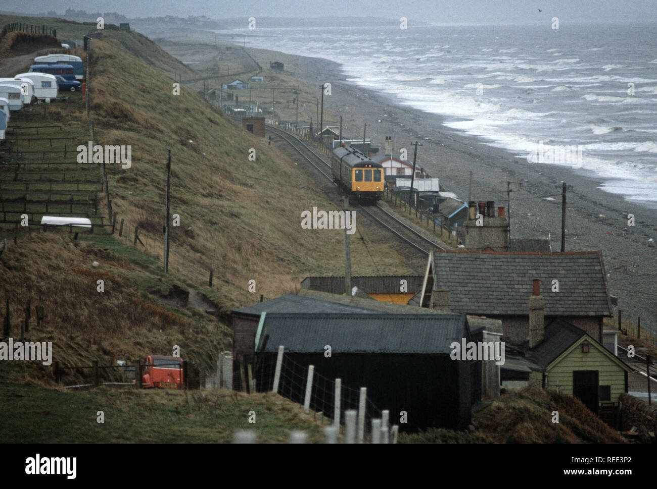 British Rail Multiple Unit train on the Cumbrian coast railway line ...