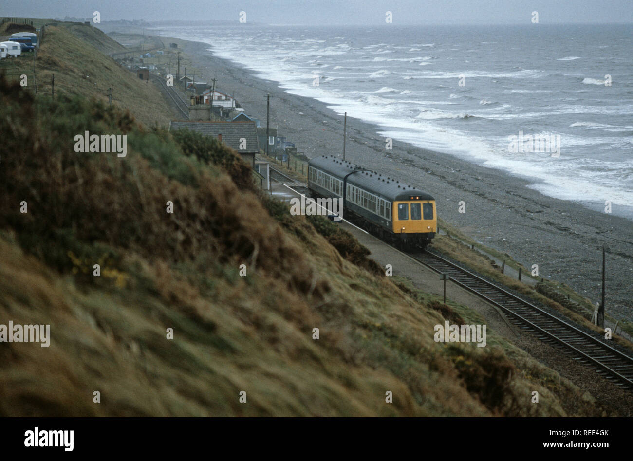 British Rail Multiple Unit train on the Cumbrian coast railway line ...