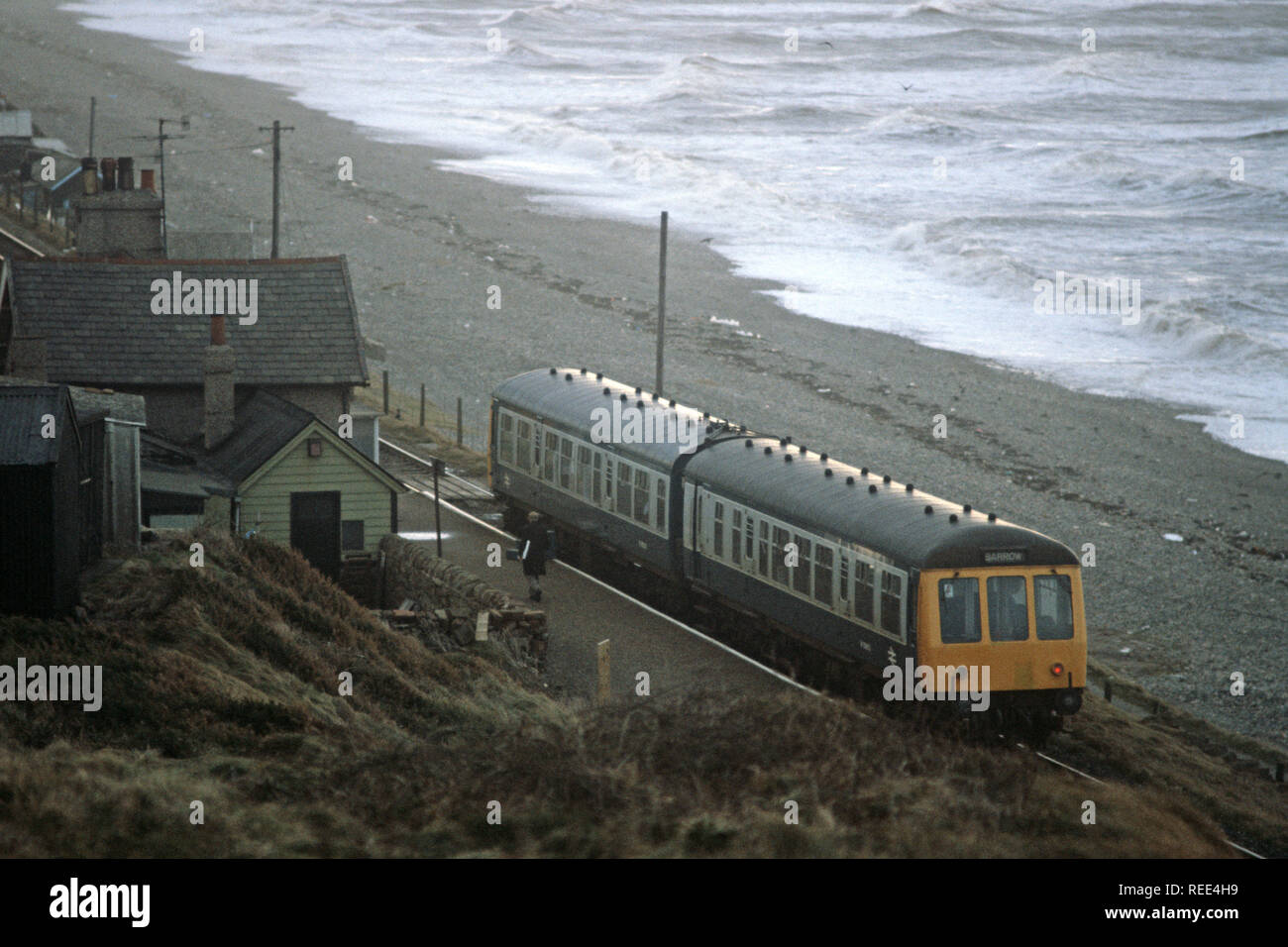 British Rail Multiple Unit train on the Cumbrian coast railway line ...