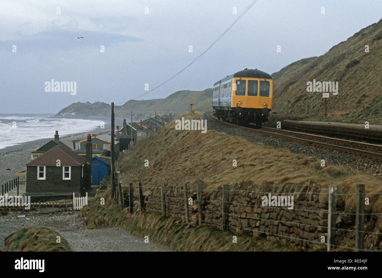 British Rail Multiple Unit train on the Cumbrian coast railway line ...