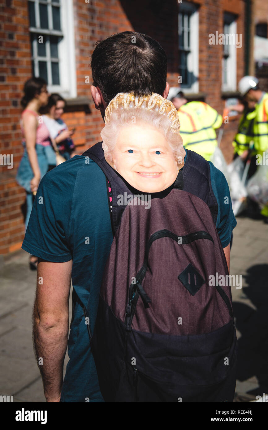 WINDSOR, BERKSHIRE, UNITED KINGDOM - MAY 19, 2018: Man with masks of ...