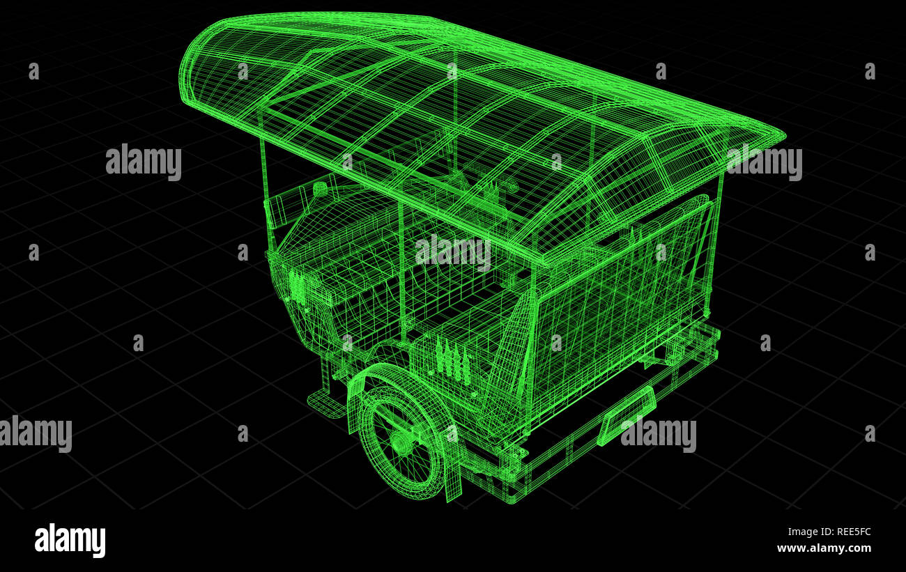 Wire-frame and X-Ray view of Tuk Tuk one of Asia famous transportation ...