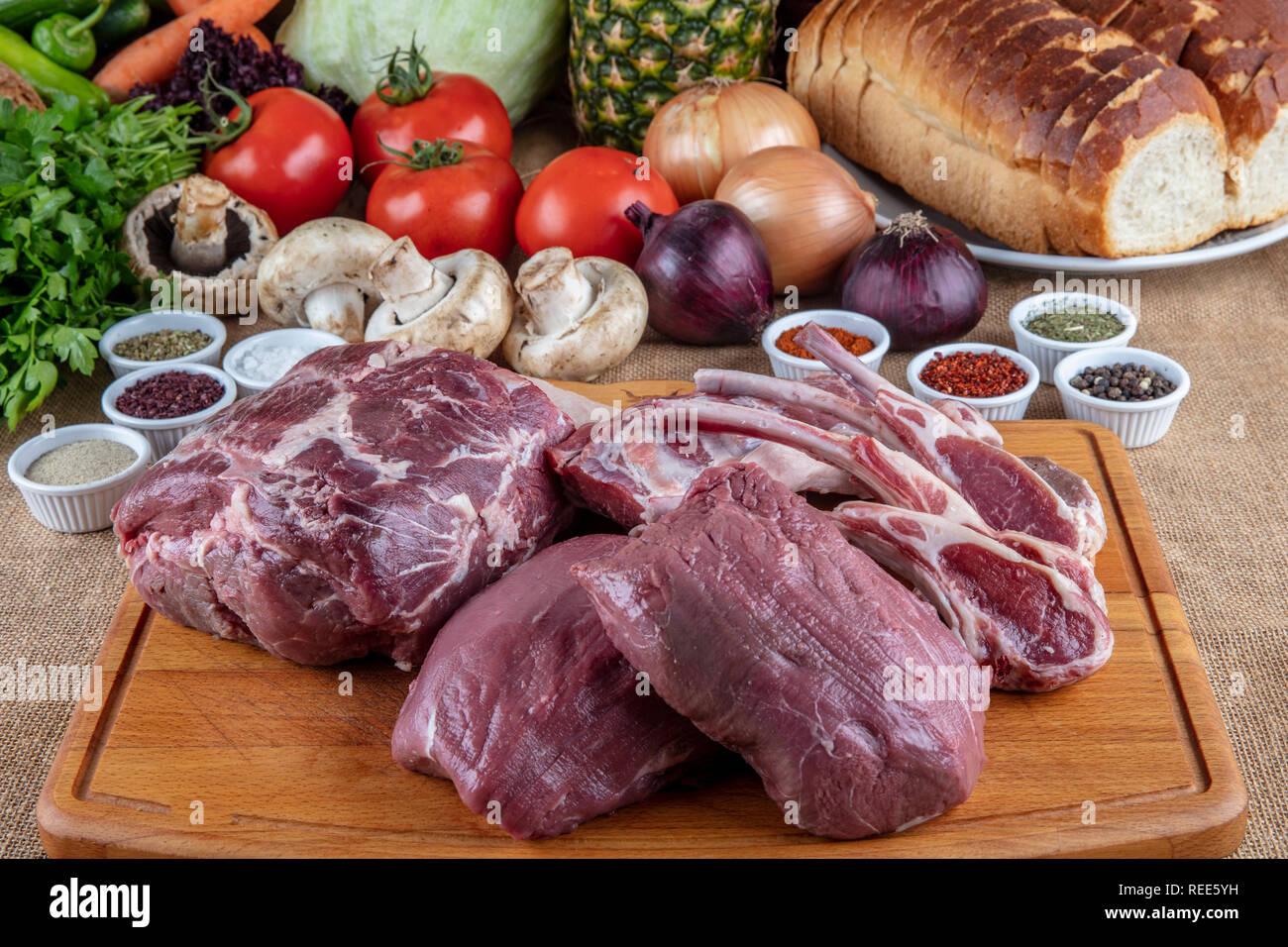 Raw marinated lamb chops, steak, ribs Stock Photo - Alamy