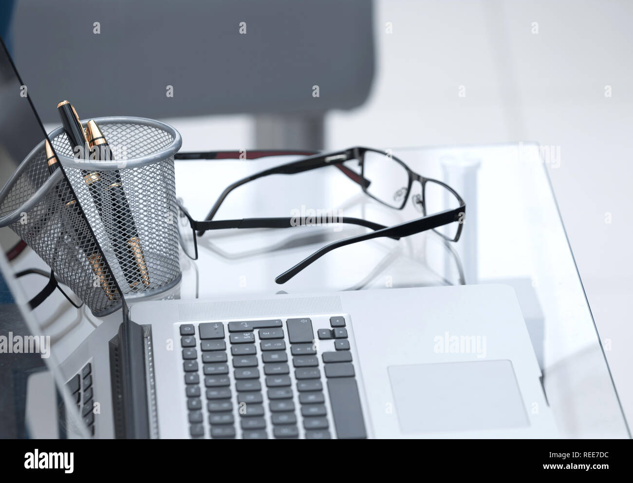 close up. laptop on the office Desk Stock Photo - Alamy