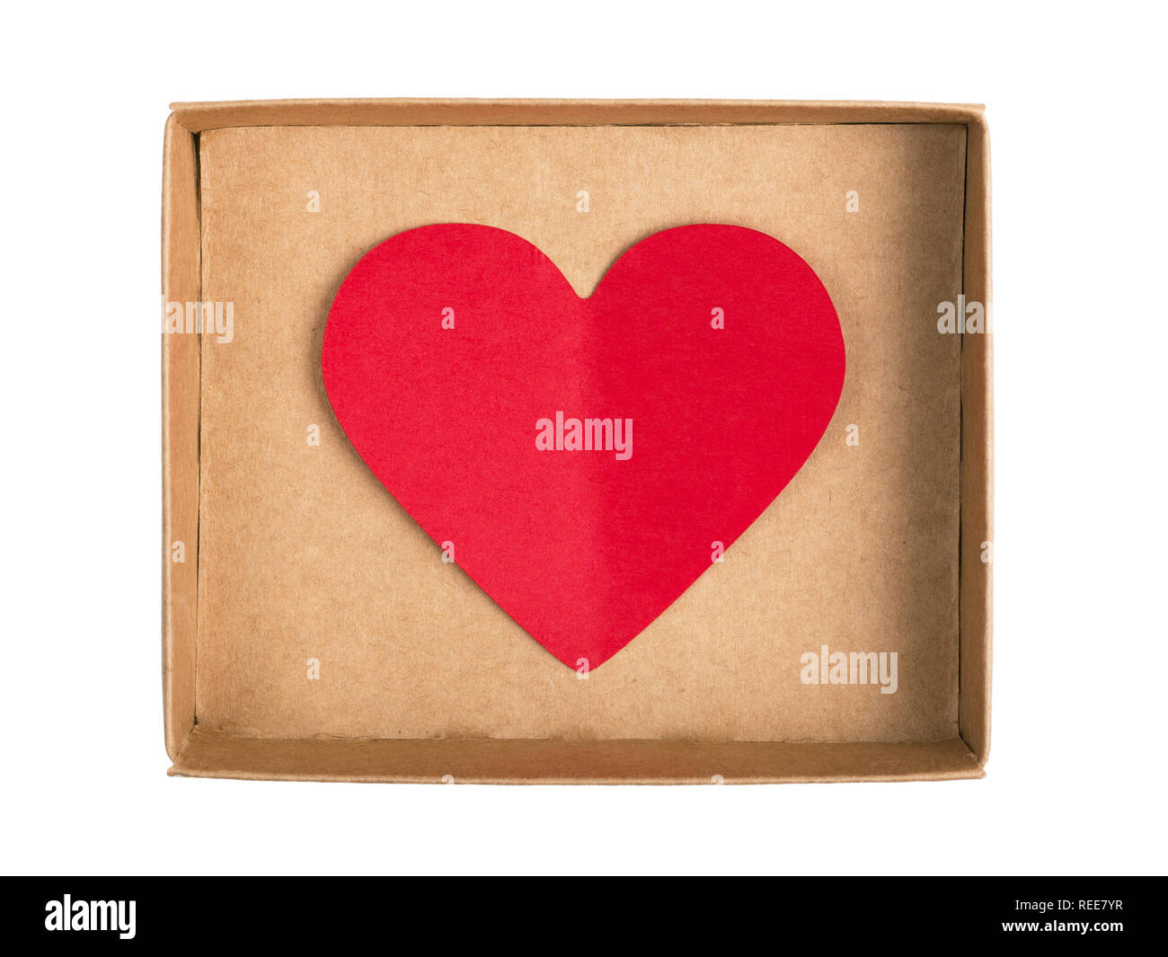 Red paper heart in box isolated on white background. Flat lay Stock ...