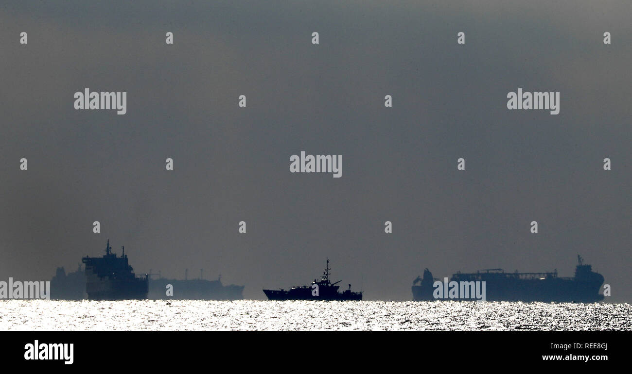 A Border Force Cutter (centre) on patrol in The Channel near Dover in ...