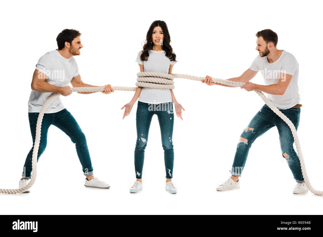 Woman pulling rope Cut Out Stock Images & Pictures - Alamy