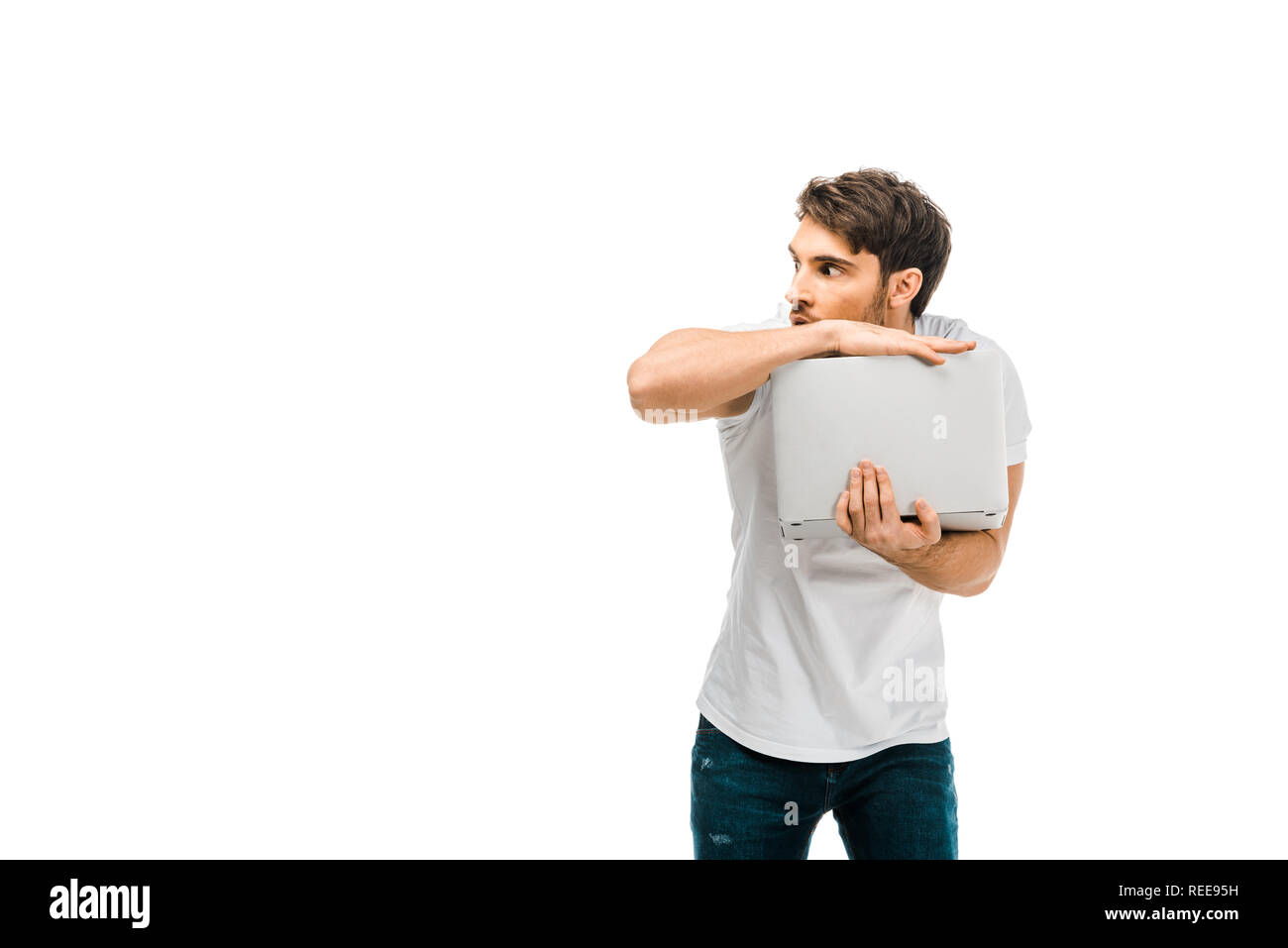 Young man scared looking computer hi-res stock photography and images ...