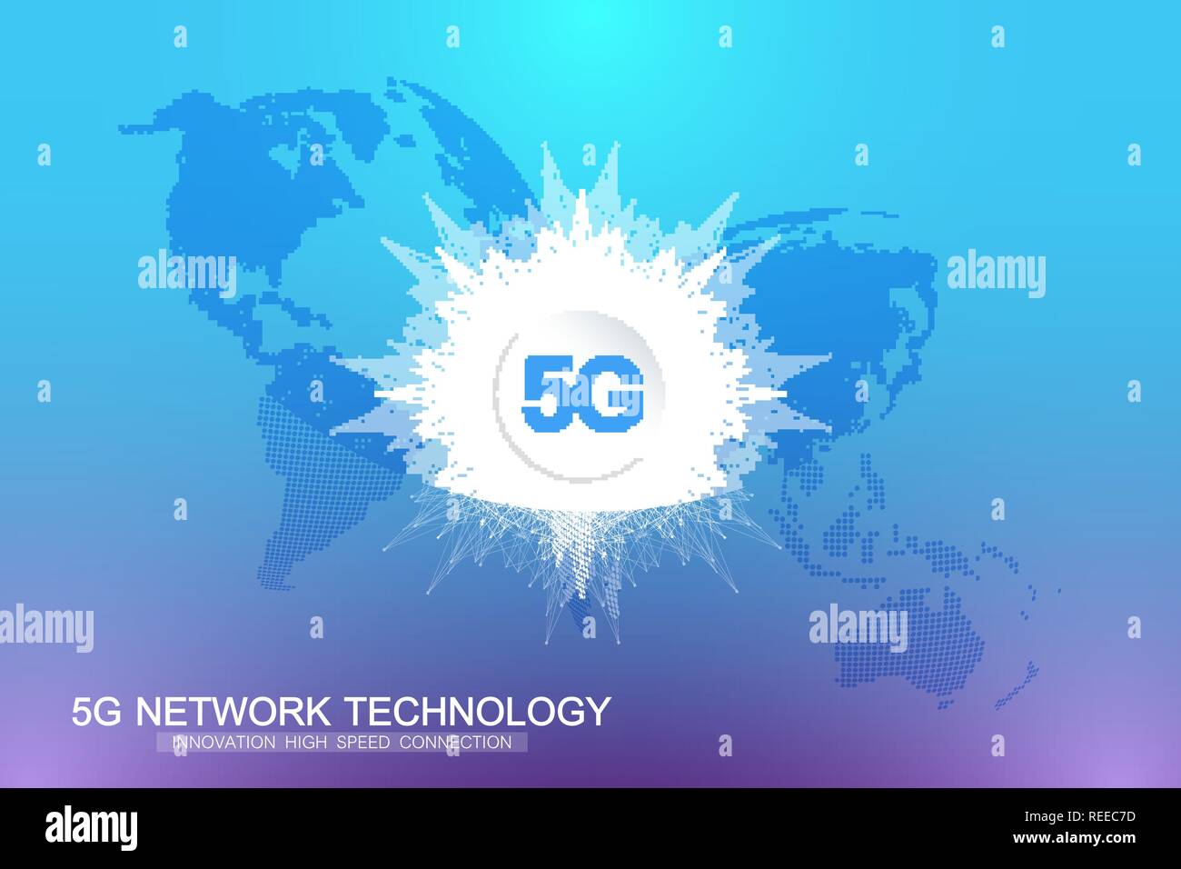 5G network wireless system and internet connection background. 5G ...