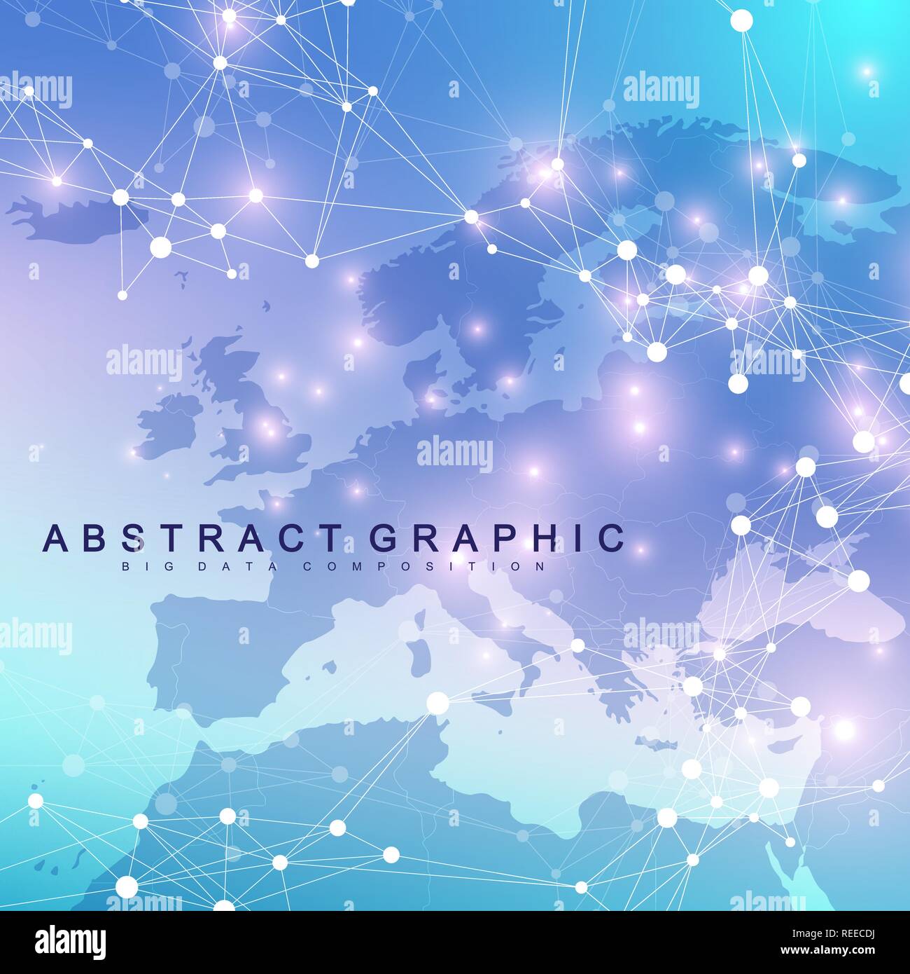 Geometric abstract background with connected line and dots. Network and ...