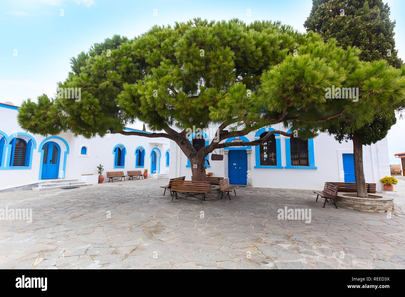 Greek traditional white and blue windows and door closeup view, Porto ...