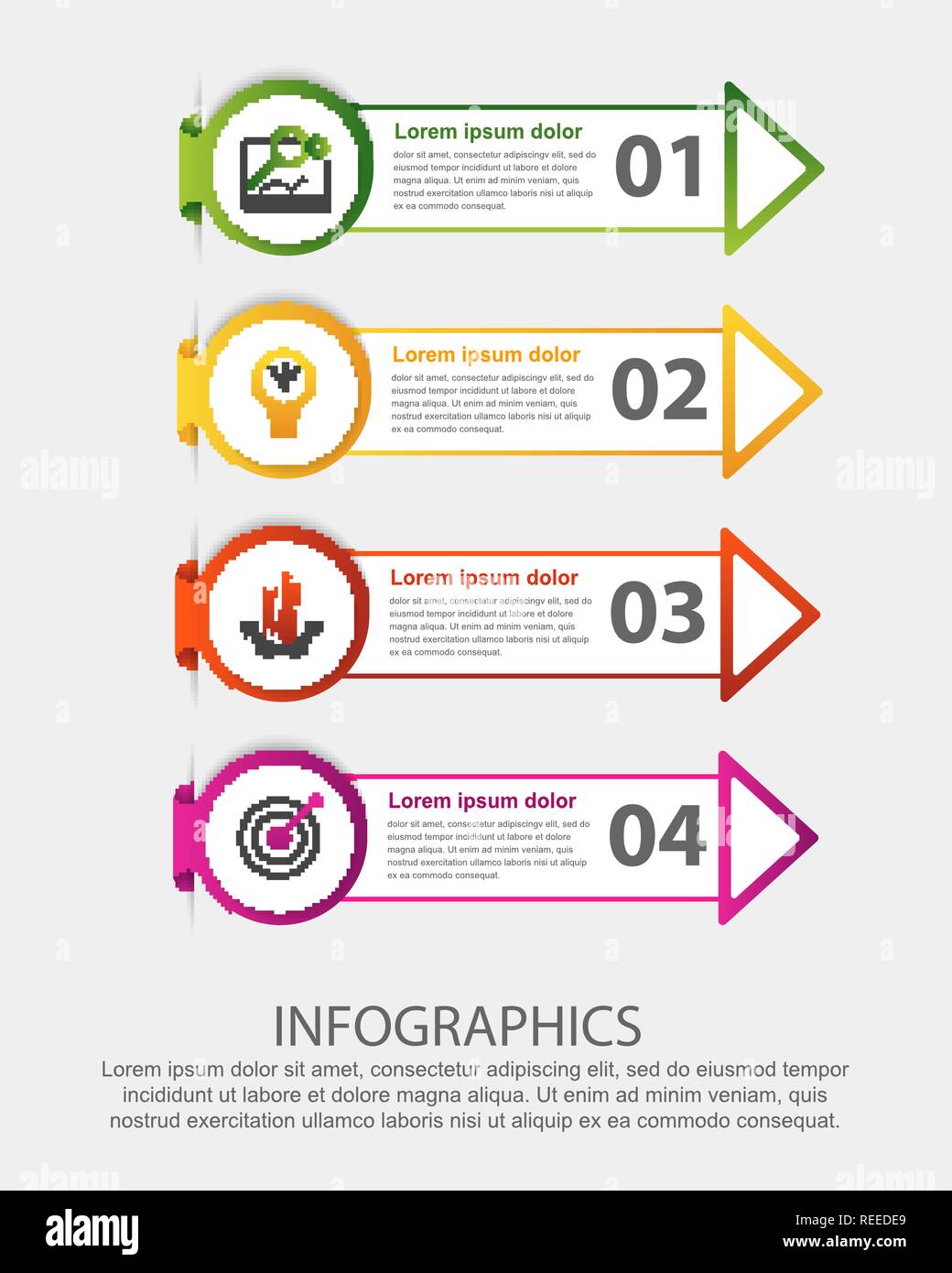 Modern 3D vector illustration. Circular step lable infographic template with four elements and ...
