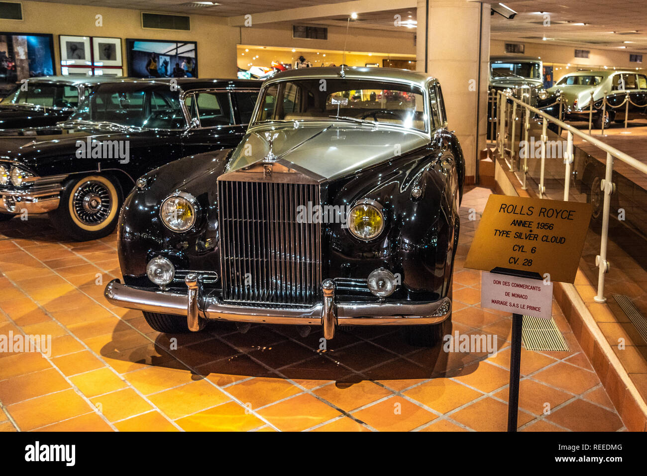 FONTVIEILLE, MONACO - JUN 2017: black silver ROLLS ROYCE SILVER CLOUD ...