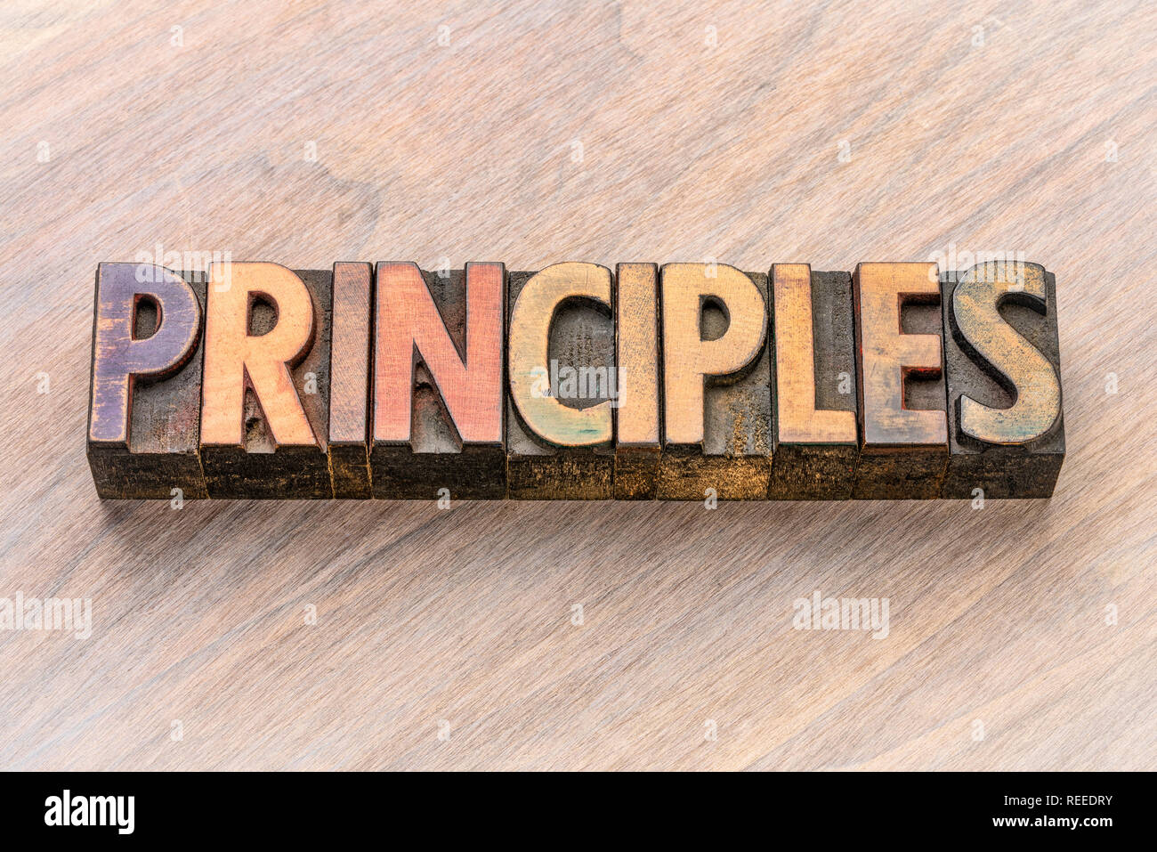principles word in vintage letterpress wood type printing blocks Stock ...