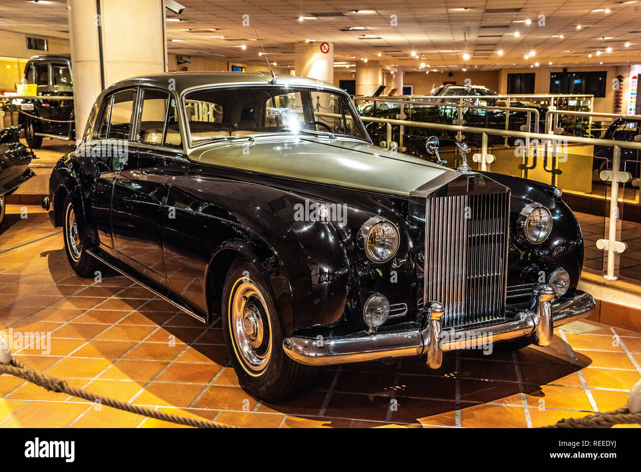 FONTVIEILLE, MONACO - JUN 2017: black silver ROLLS ROYCE SILVER CLOUD ...