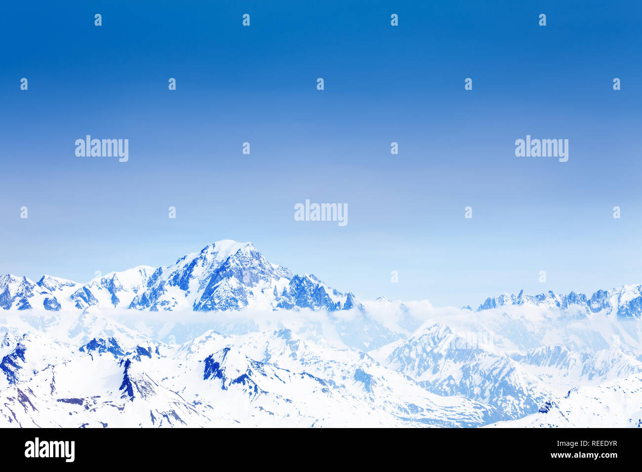 Panoramic view of snow caped Mont Blanc mountain Stock Photo - Alamy