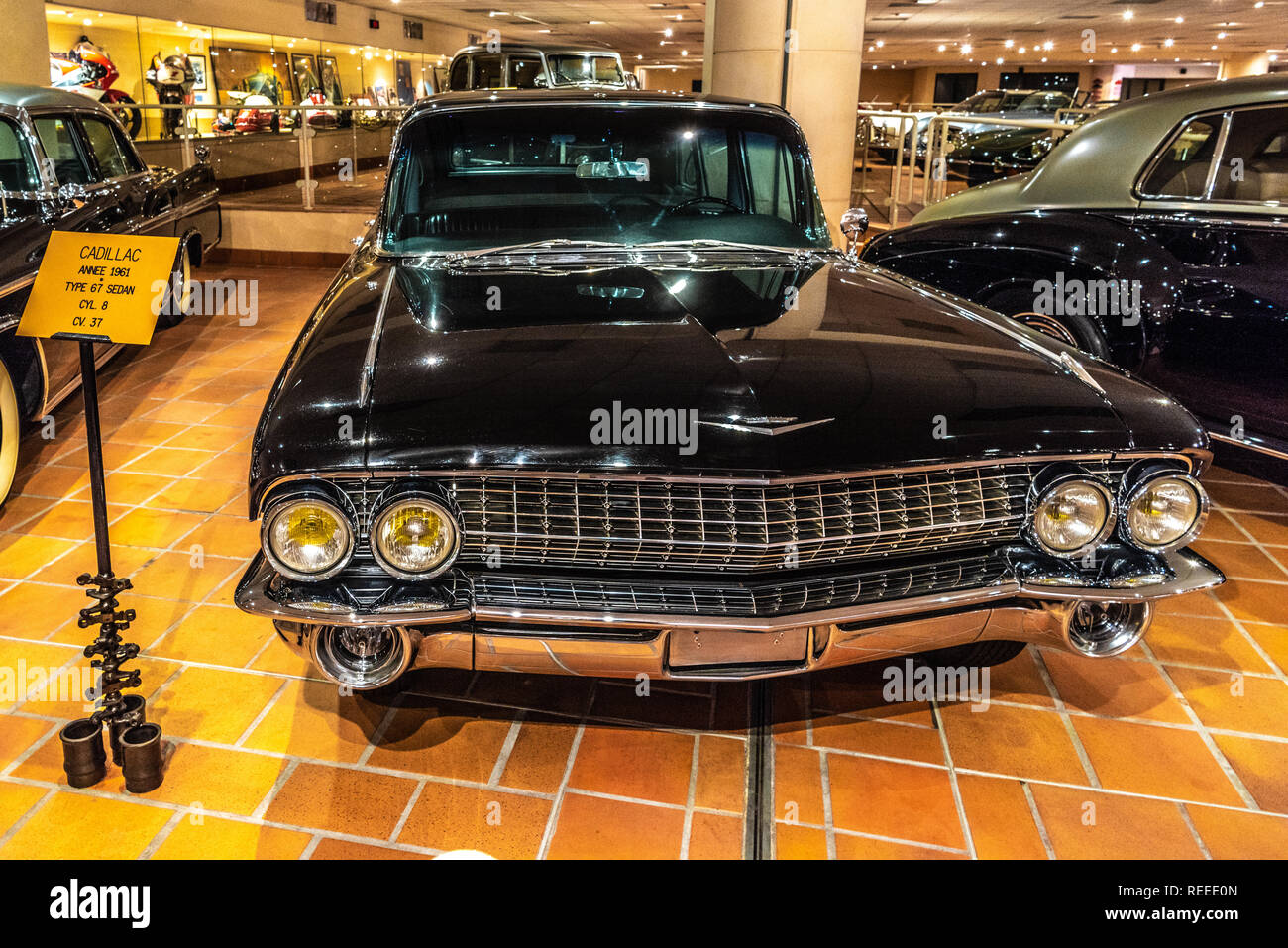 FONTVIEILLE, MONACO - JUN 2017: black CADILLAC 67 SEDAN 1961 in Monaco ...
