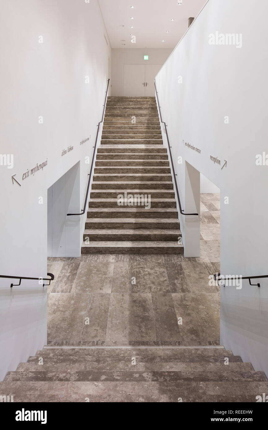 Stairway from basement to ground floor. Swiss Re Office headquarters ...