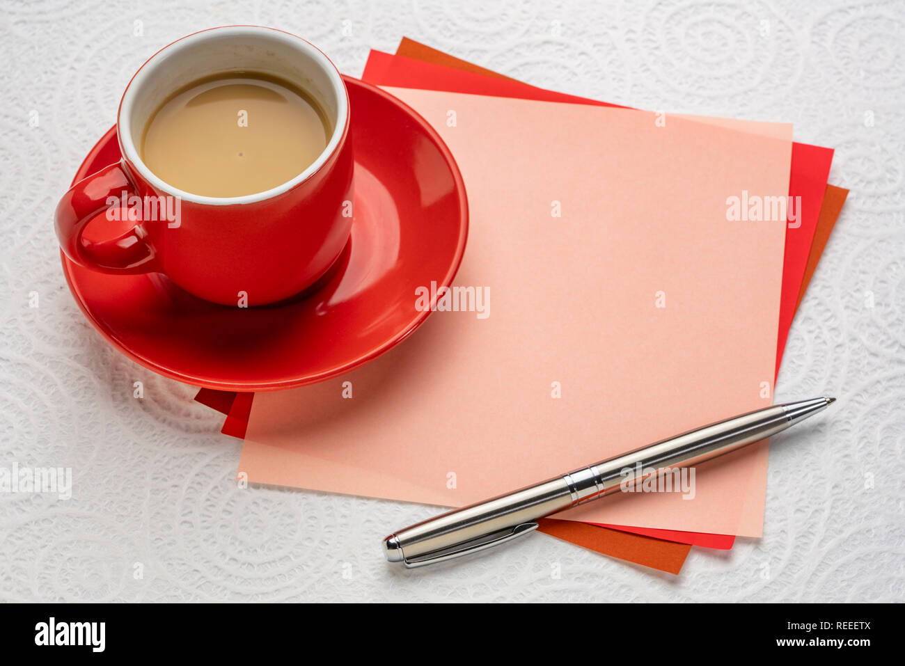 square blank note with a cup of espresso coffee and pen Stock Photo - Alamy