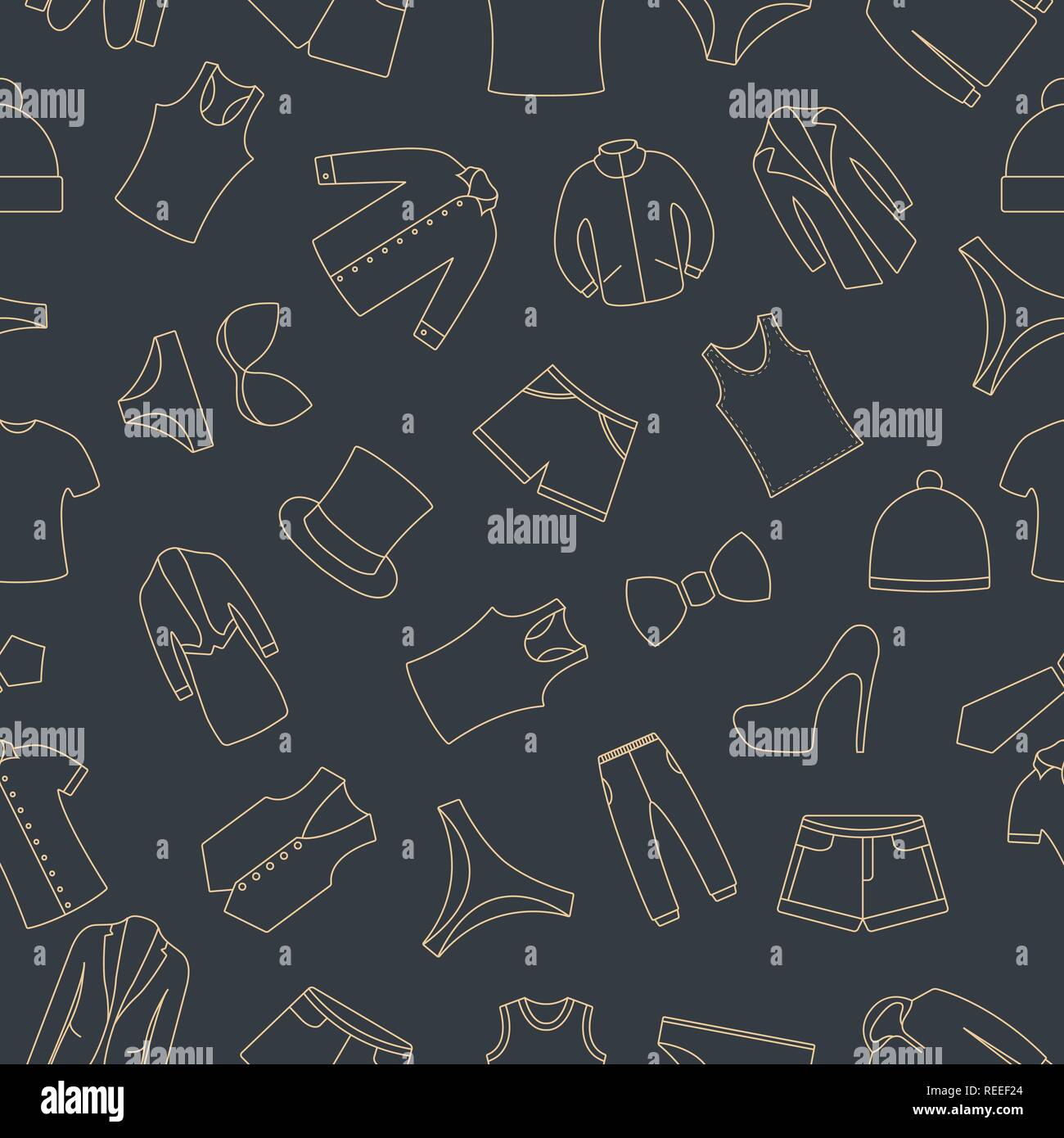 Seamless pattern from a set of clothes icons of thin lines, vector ...
