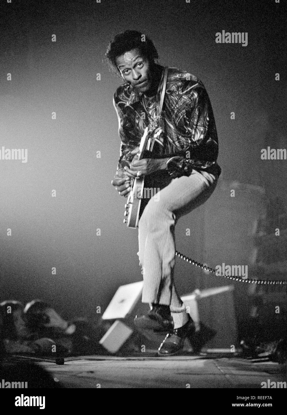 Chuck Berry, Amsterdam, Netherlands, 1973 performing live on stage ...