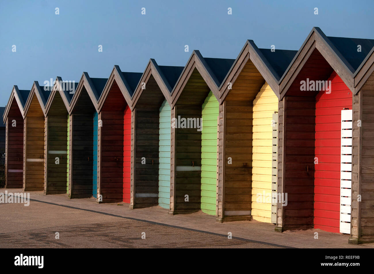 Colourful beach huts, Blyth, Northumberland Stock Photo - Alamy