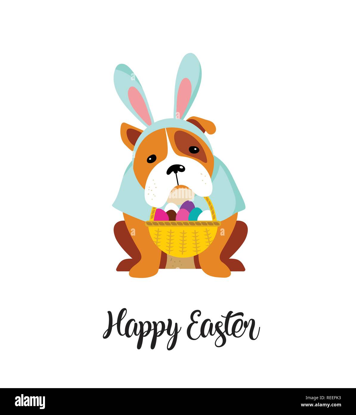 Happy Easter card, dog wearing bunny costume Stock Vector Image & Art ...