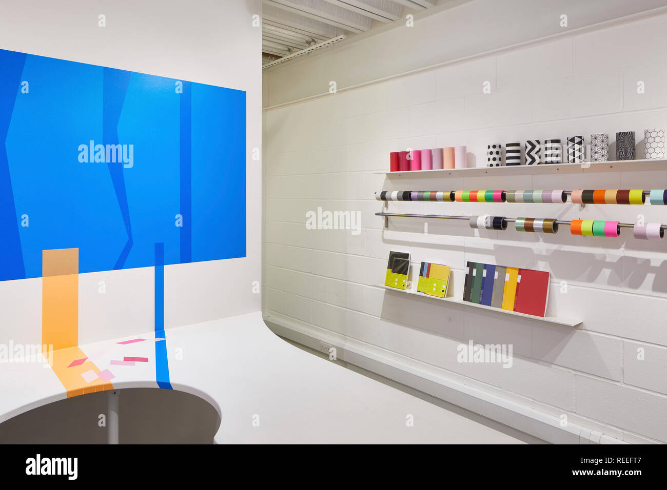 Detail of tape wall graphics and tape display. HARU Gallery, London ...