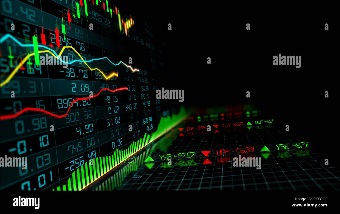 3D rendering of stock indexes in virtual space. Economic growth ...
