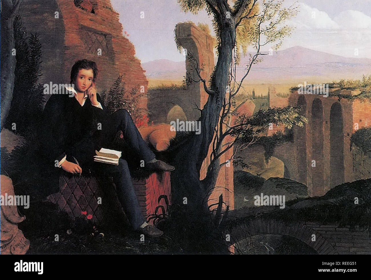 Posthumous Portrait Of Shelley Writing Prometheus Unbound Hi Res Stock