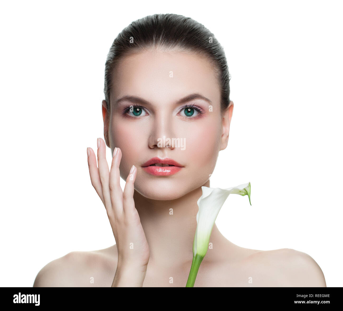 Beautiful woman spa model isolated on white background. Young female ...