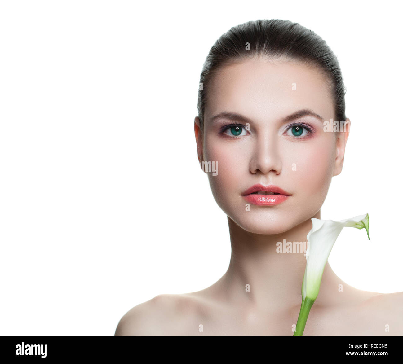 Pretty woman spa model isolated on white background Stock Photo - Alamy