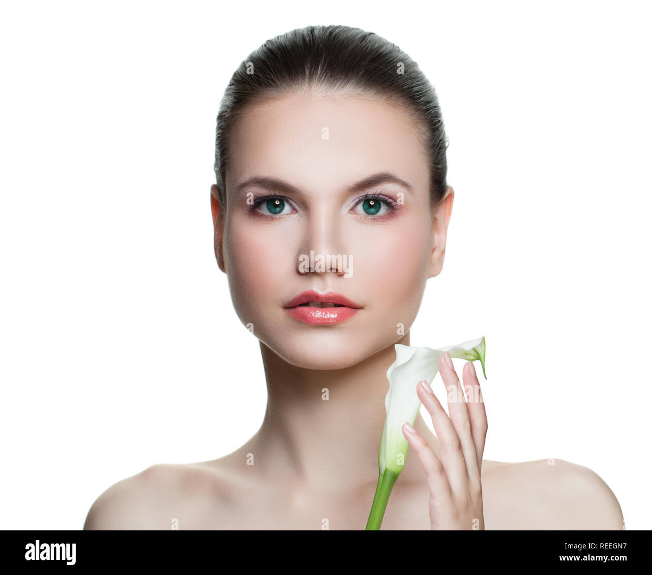 Young beautiful spa model woman isolated on white background. Healthy ...