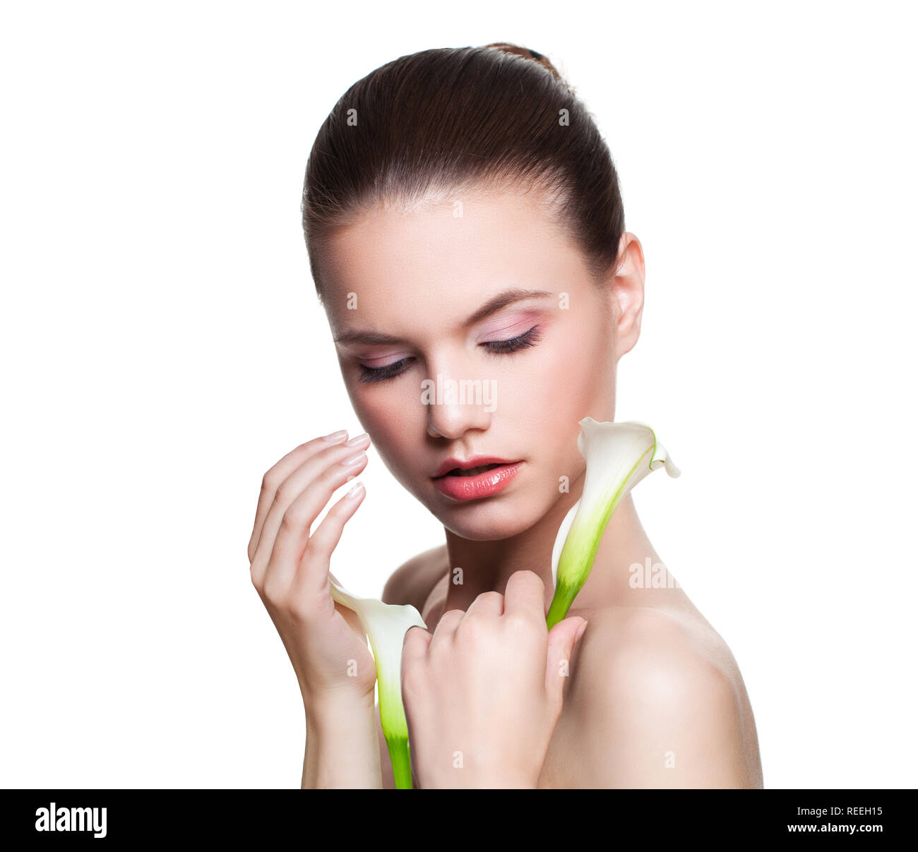 Spa model woman with with clear fresh skin. Facial treatment ...